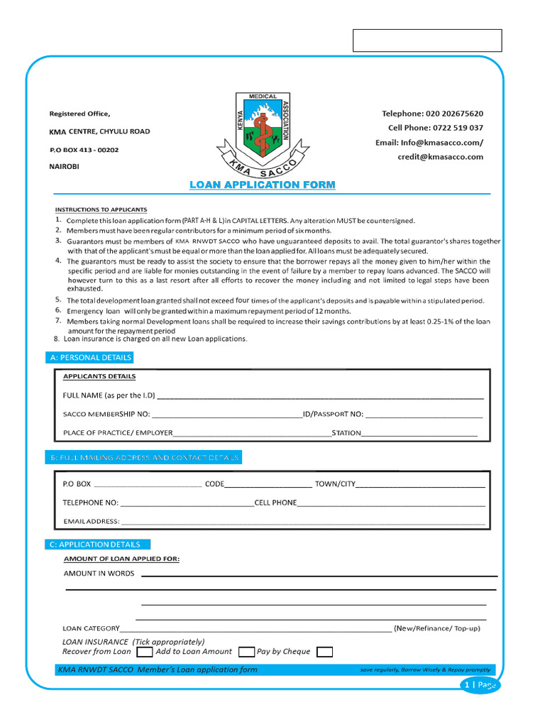 Kma Rnwdt Sacco Loan Form | PDF | Loans | Credit Union