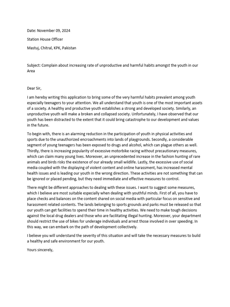 letter to SHO | PDF | Adolescence