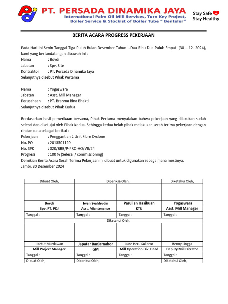 Berita Acara Progress Pekerjaan Fibre Cyclone | PDF