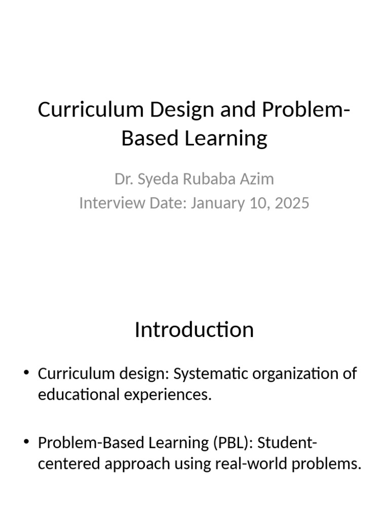 Curriculum Design and PBL | PDF | Cognition | Education Theory