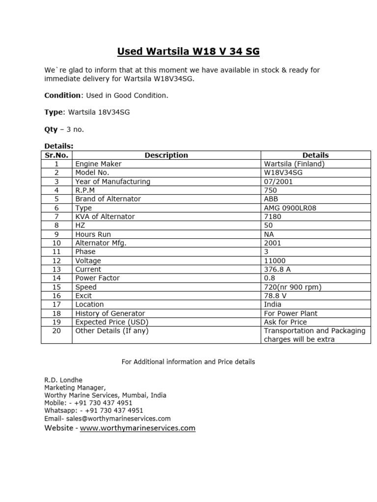 Wartsila 18 V34SG | PDF