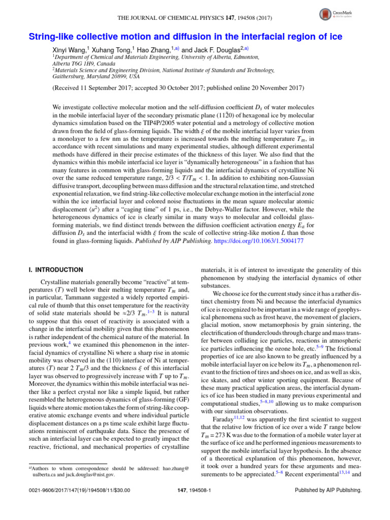 Zhang String Like Collective Diffusion Ice JCP | PDF | Ice | Building Engineering