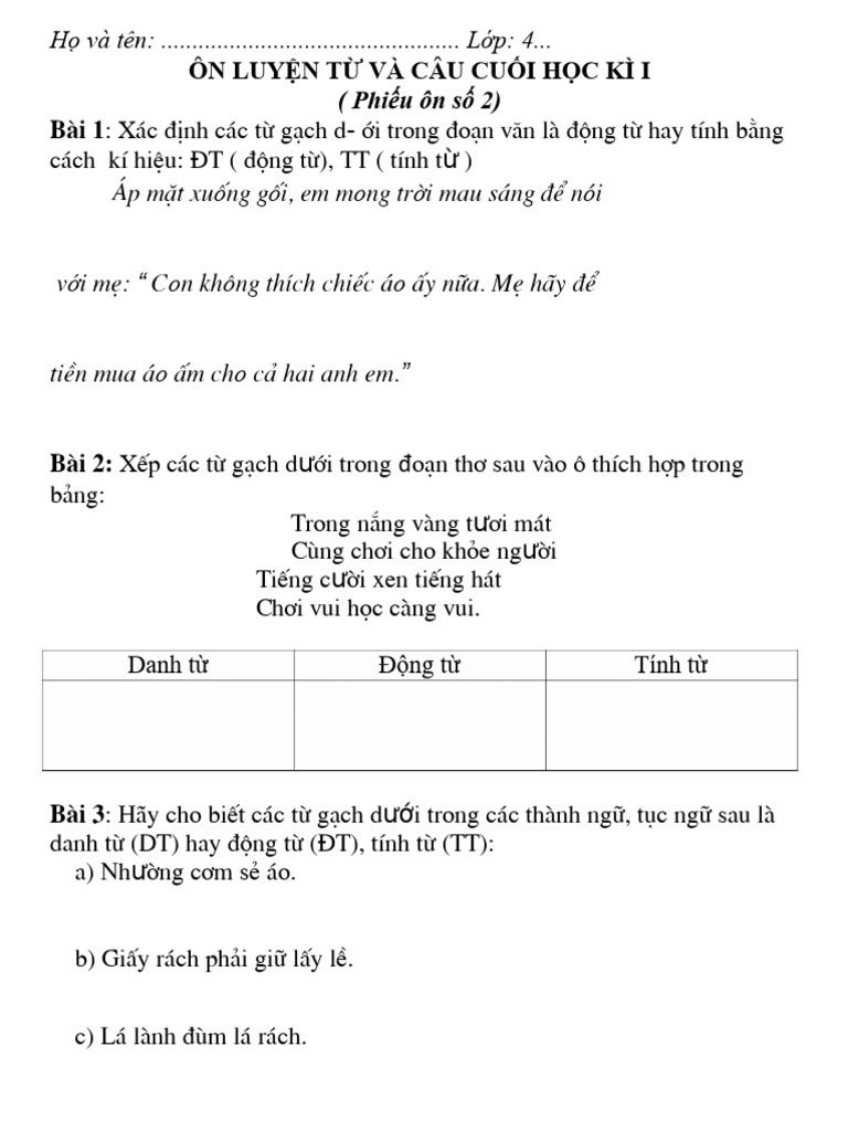 ĐÁP ÁN ÔN LTVC (Phiếu ôn số 2) | PDF