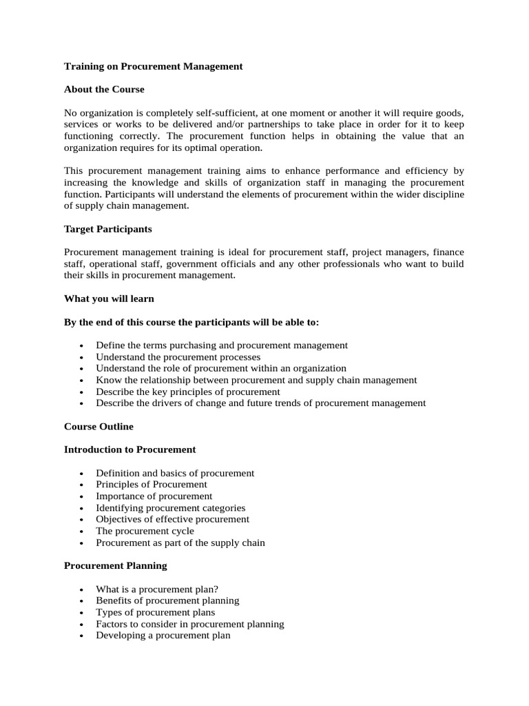 14 Training On Procurement Management | PDF | Procurement | Supply ...