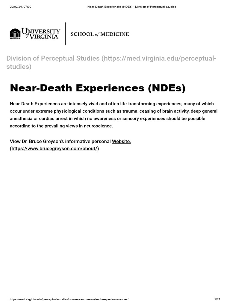 Near-Death Experiences (NDEs) - Division of Perceptual Studies | PDF ...