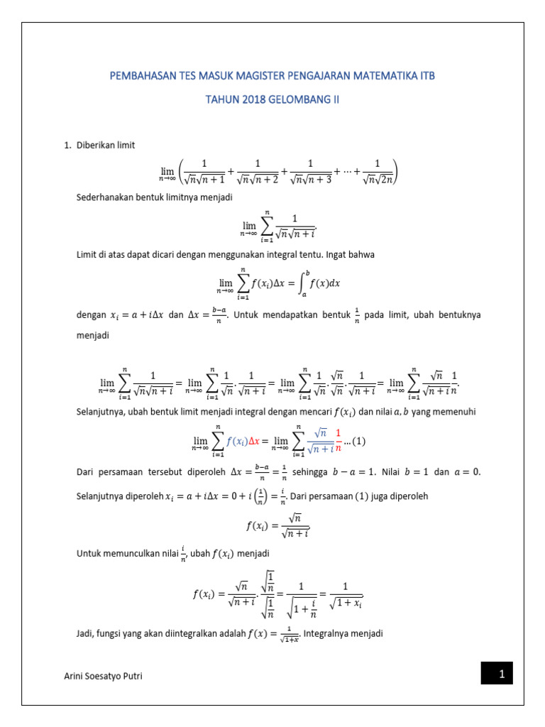 Pembahasan Tes Masuk Magister Pengajaran Matematika Tahun 2017 Gel. II ...