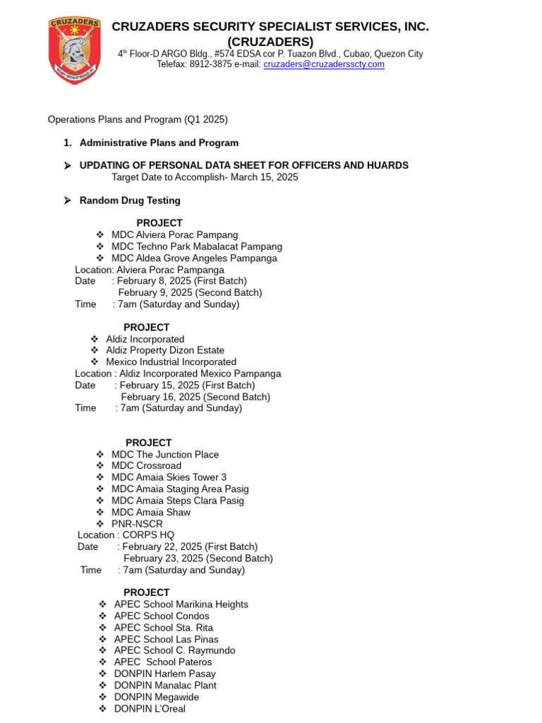 Q1 2025 Operations Plans Overview | PDF