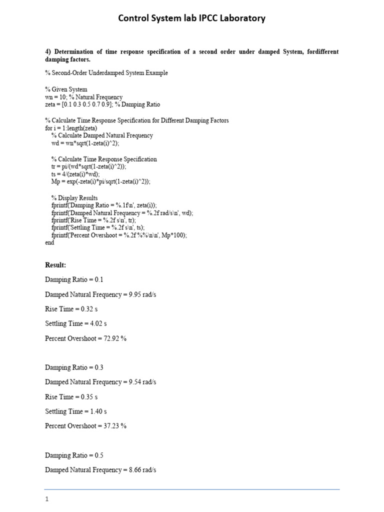 Cs Lab Expts | PDF | Damping | Control Theory
