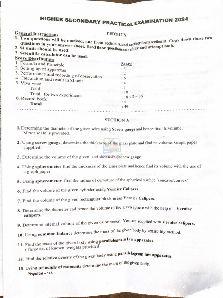 Hsslive Xii Physics Lab Qn 2023 24 | PDF
