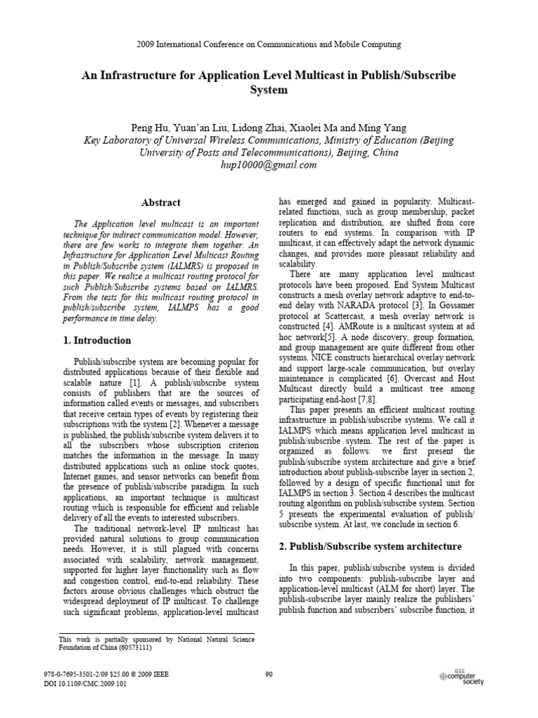 An Infrastructure For Application Level Multicast in Publish Subscribe System | PDF | Computer ...
