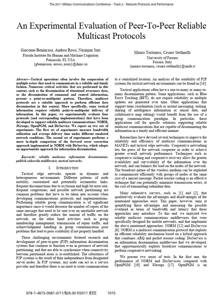 An Experimental Evaluation of Peer-To-Peer Reliable Multicast Protocols | PDF | Computer Network ...