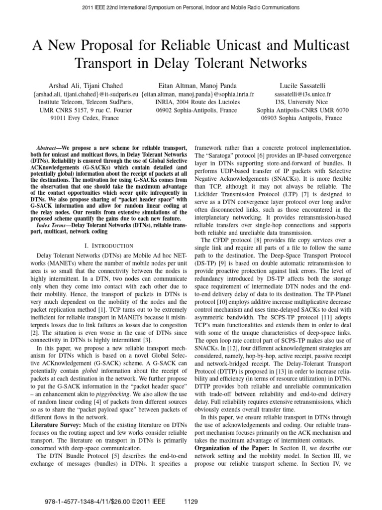 Reliable Transport in Delay Tolerant Networks | PDF | Computer Network ...