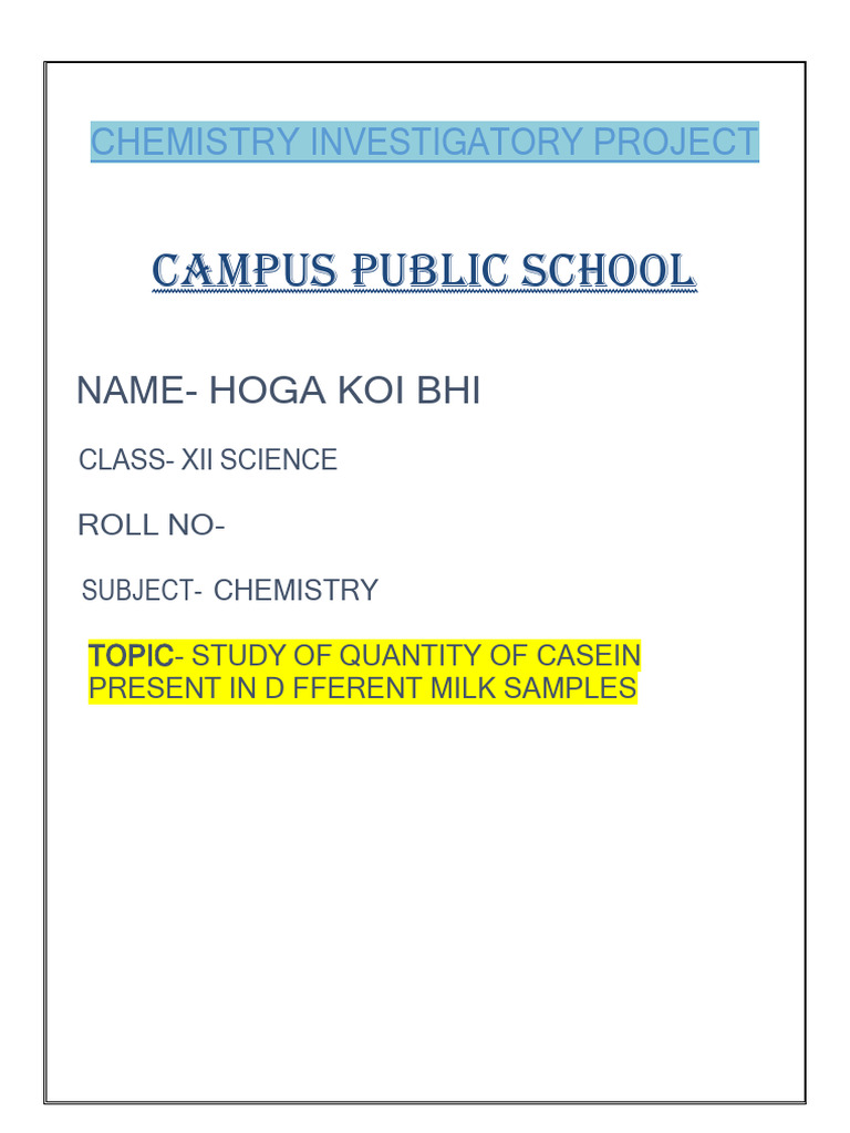 Study of Quantity of Casein Present in Different Samples of Milk ...