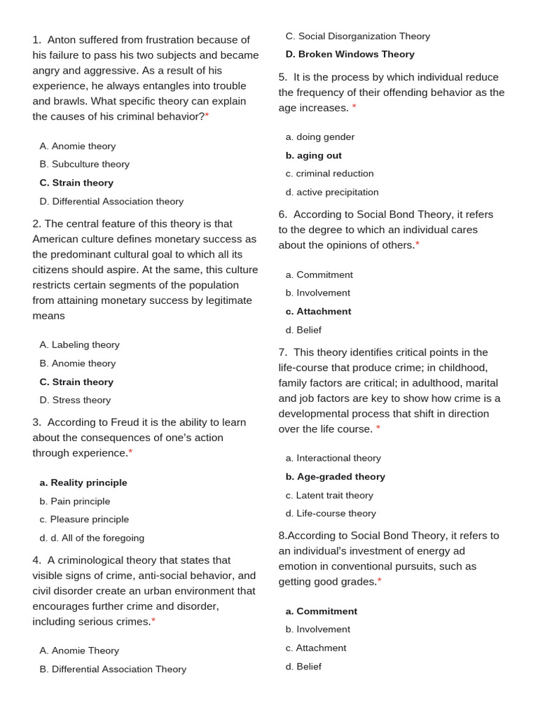 Theories of Crime Causation Quiz | PDF | Criminology | Crimes