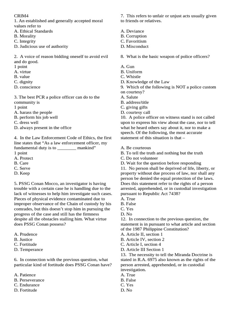 Crim4 Police Code of Professional and Ethical Standards | PDF ...