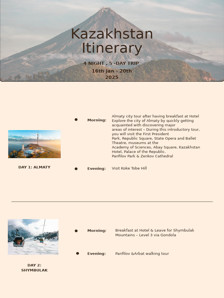 Kazakhstan 5-Day Travel Itinerary | PDF