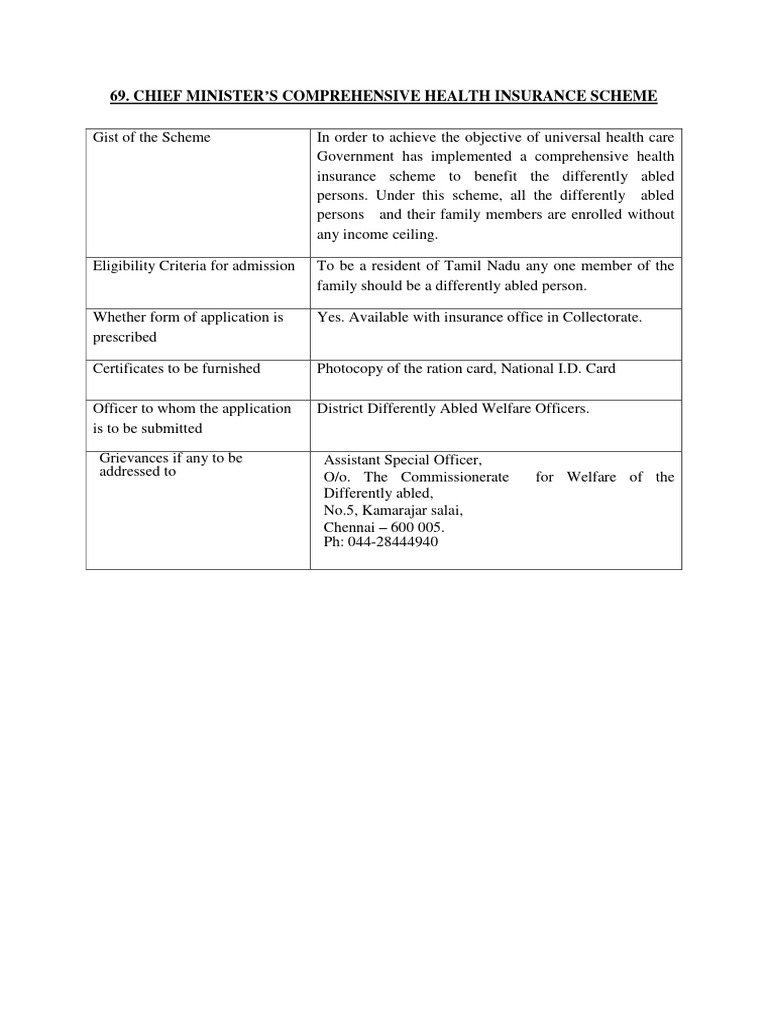 Chief Minister's Comprehensive Health Insurance Scheme | PDF