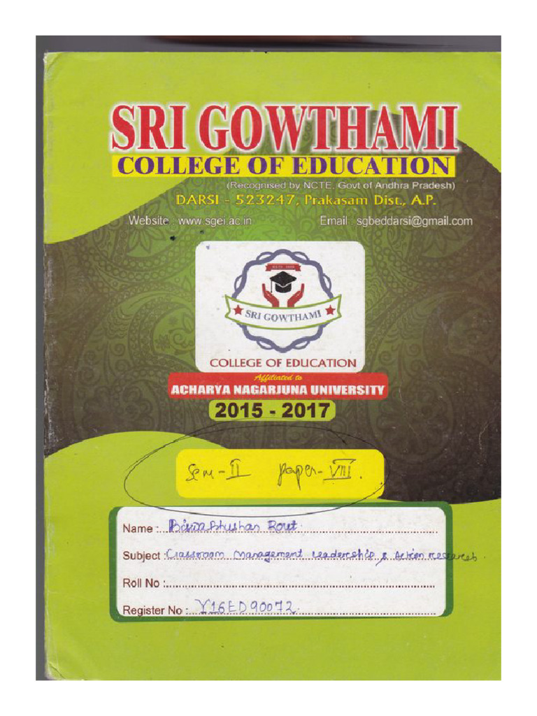 Sem 2 - Classroom Management Leadership and Action Research (Em) | PDF