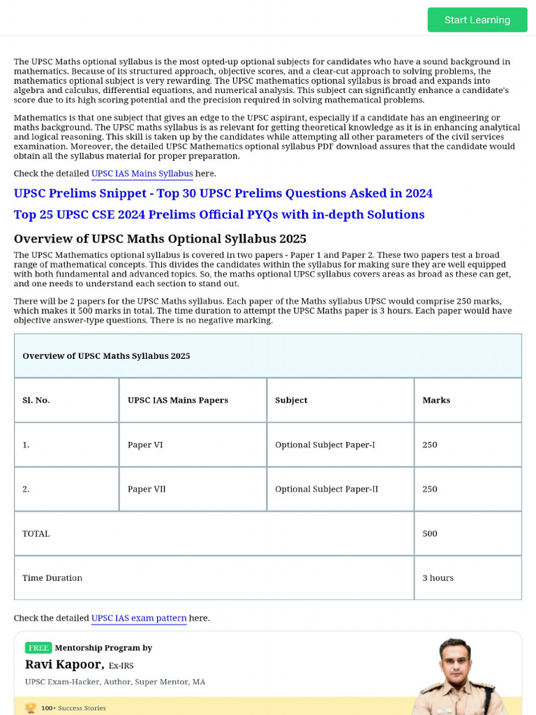 UPSC Maths Optional Syllabus PDF_ Mathematics Optional Syllabus for UPSC | PDF