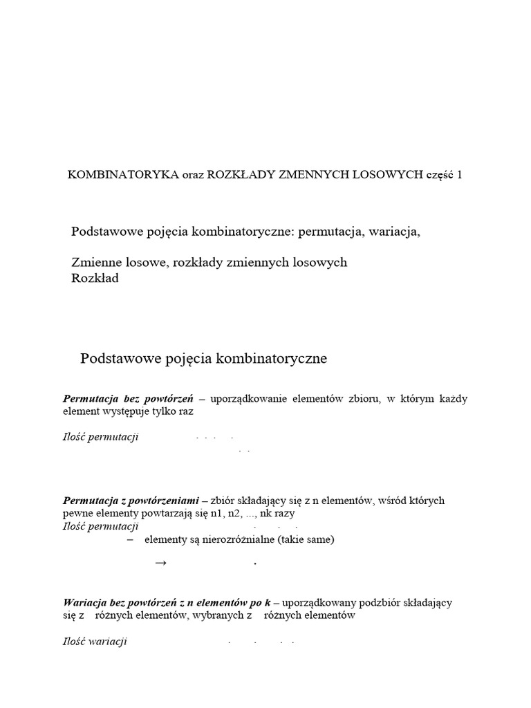 Kombinatoryka I Rozkłady Zmiennych Losowych 1 | PDF