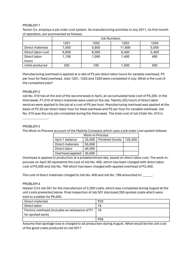 Guided Exercises ABC and Job Order Costing 2 | PDF | Business Economics ...