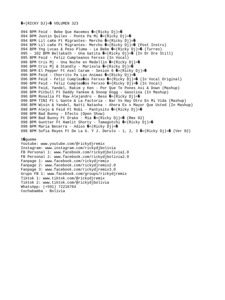 Tracklist Ricky DJ Volumen 323 | PDF