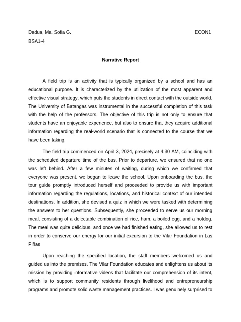 Narrative Report | PDF | Cognition