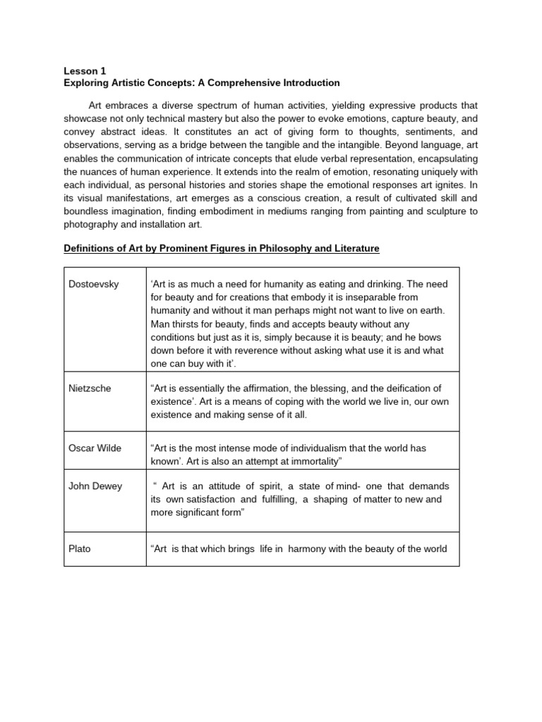 Lesson 1 Exploring Artistic Concepts a Comprehensive Introduction | PDF ...