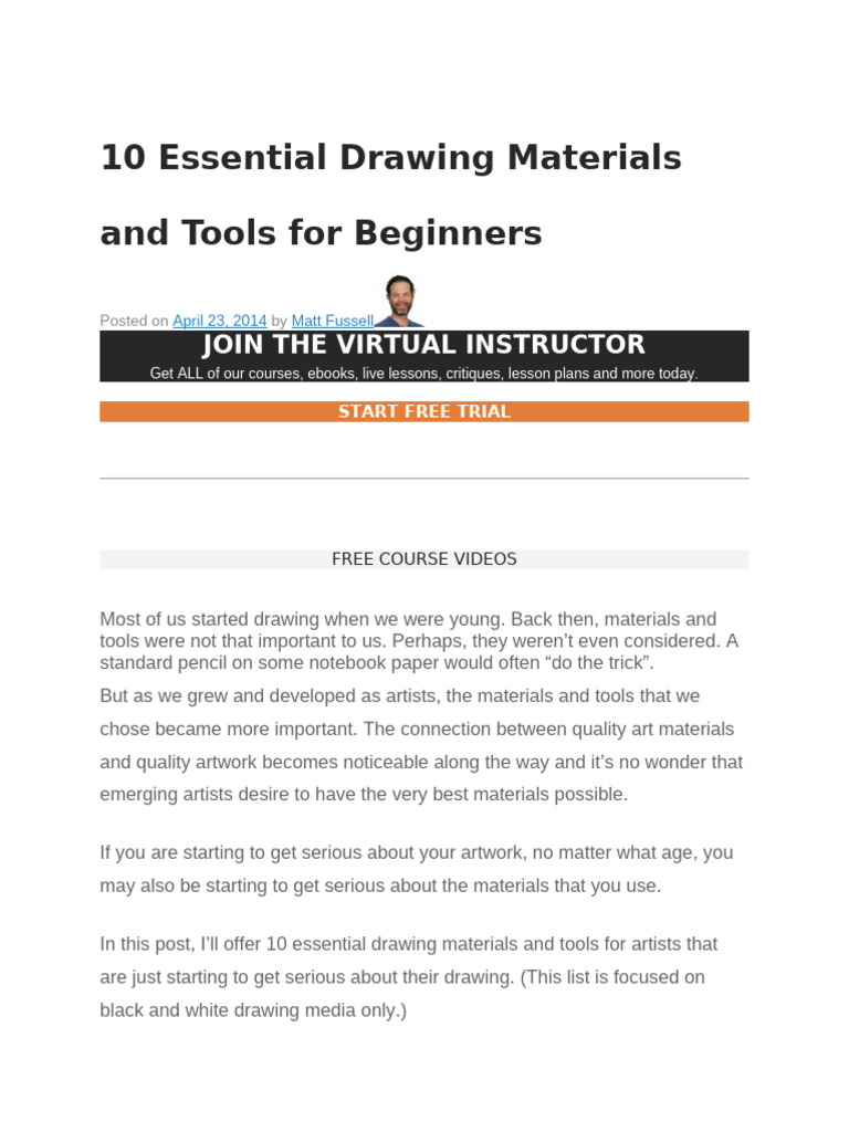 Essential Drawing Materials for Beginners | PDF | Pencil | Drawing