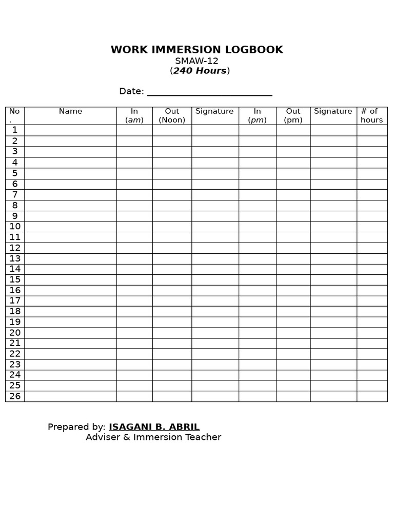 Work Immersion Logbook | PDF
