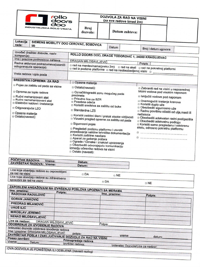 Dozvola Za Rad | PDF