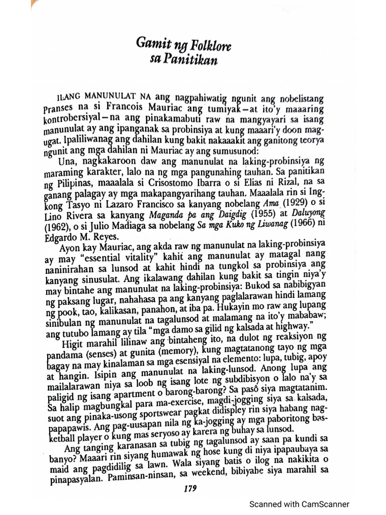 Gamit NG Folklore Sa Panitikan - Rogelio Sicat | PDF