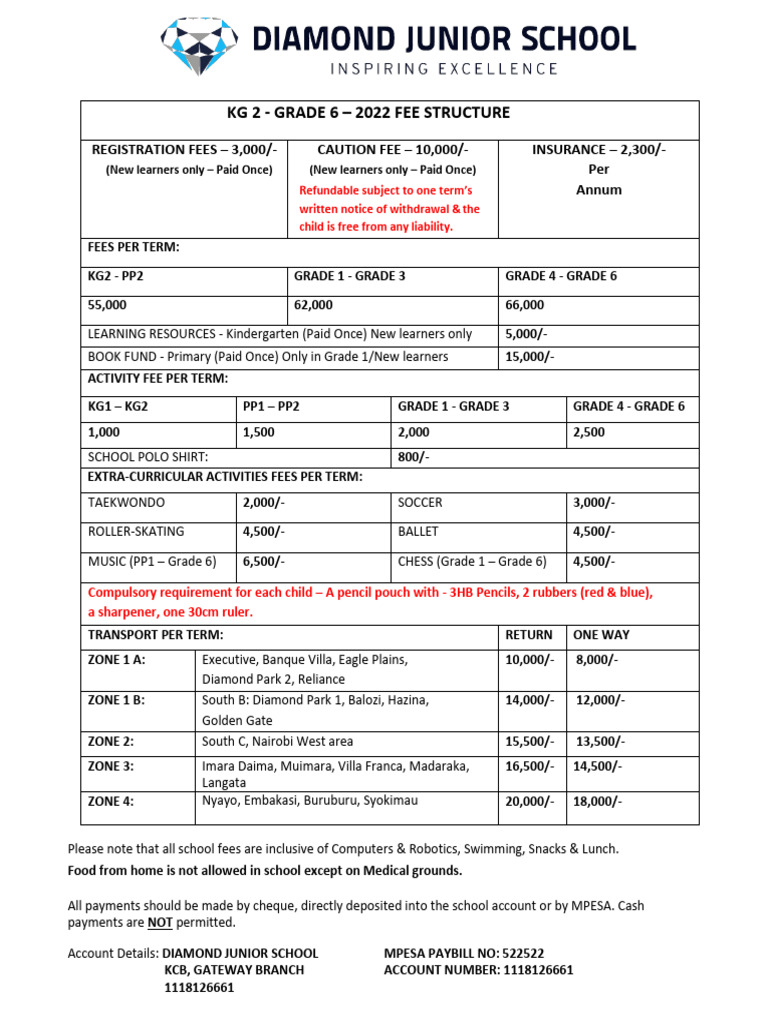 Diamond Junior School Fee Structure 2022 | PDF | Services (Economics ...