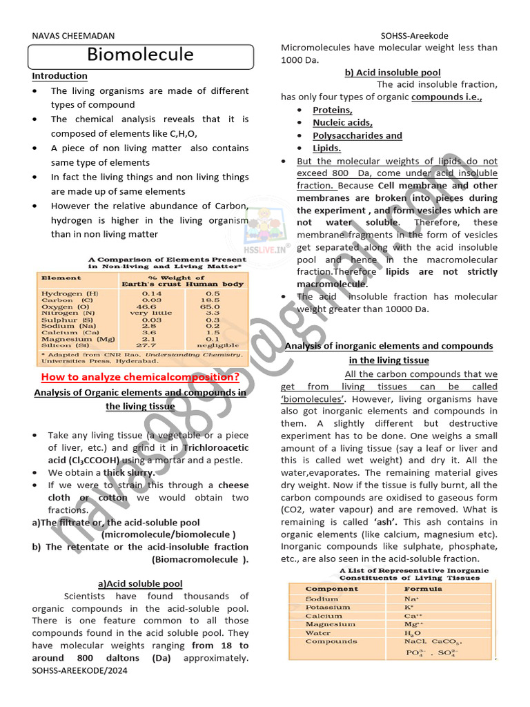 Hsslllive Xi Zo0ology CH 4 Biomolchemicd | PDF | Enzyme | Nucleotides