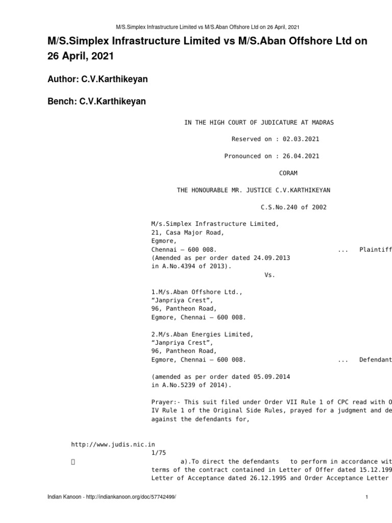 M_S_Simplex_Infrastructure_Limited_vs_M_S_Aban_Offshore_Ltd_on_26_April ...