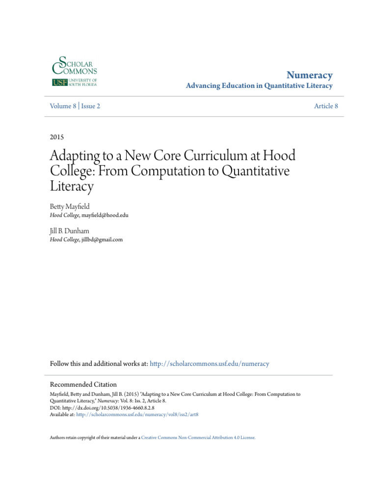 Adapting To A New Core Curriculum at Hood College | PDF | Mathematics ...