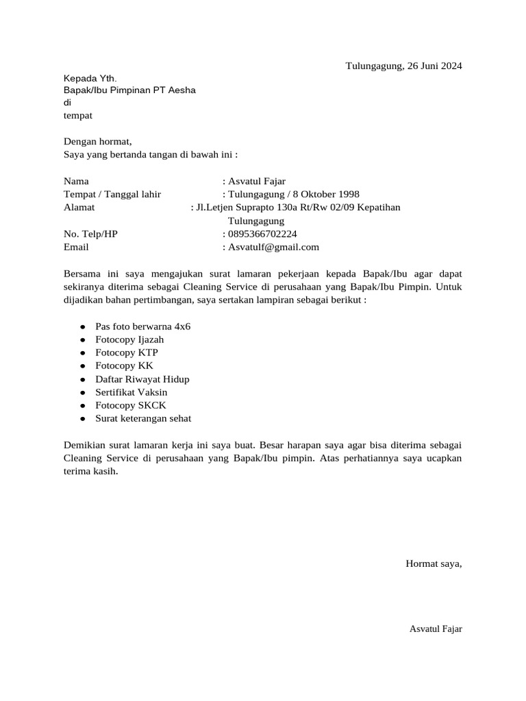 Surat - Lamaran - Kerja Fajar New | PDF