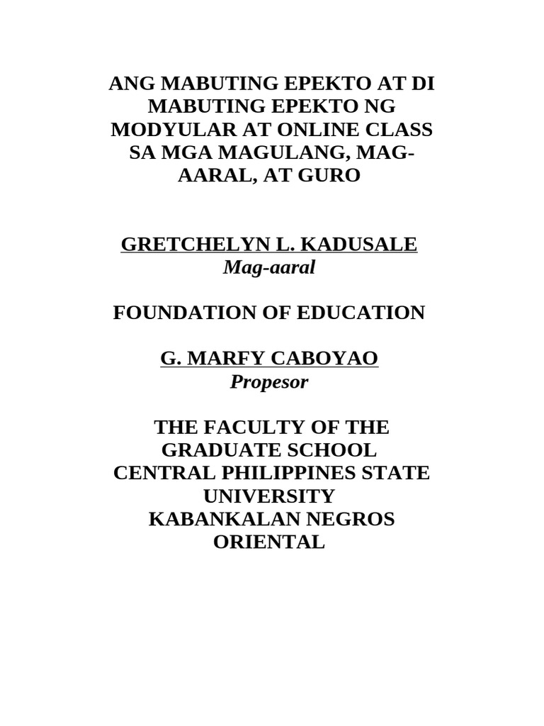 Ang Mabuting Epekto at Di Mabuting Epekto NG Modyu | PDF