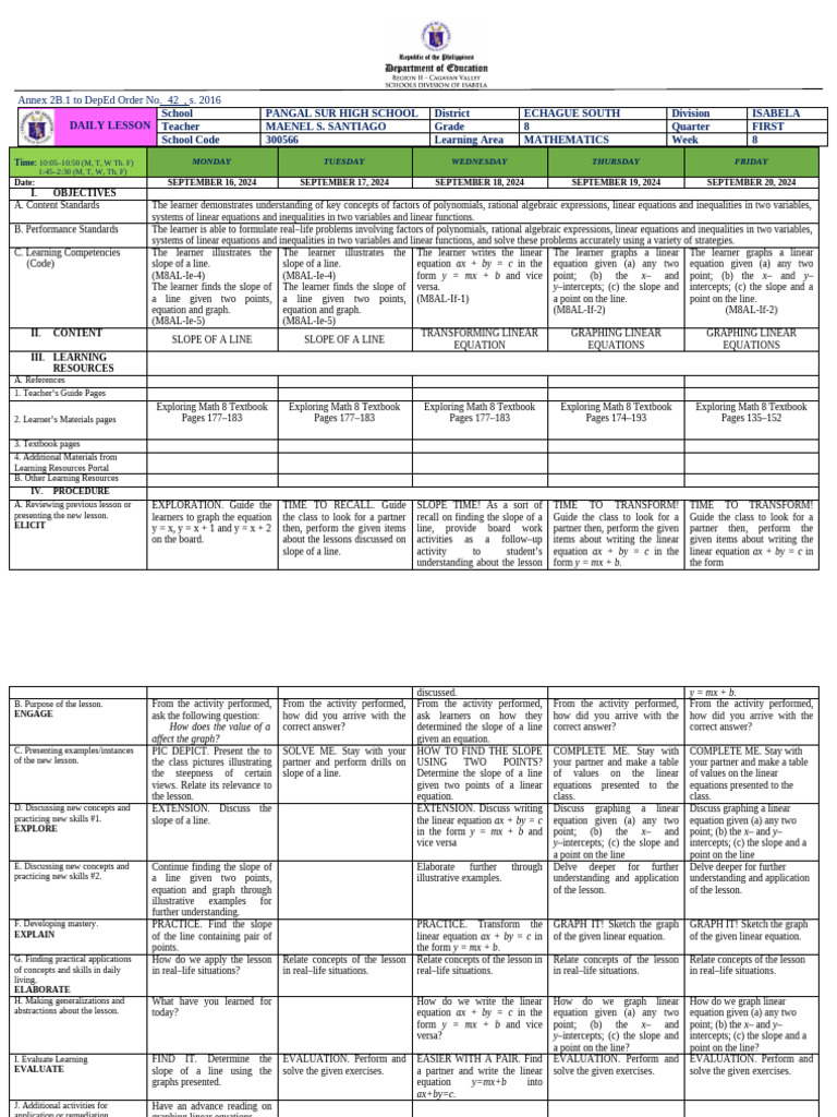 First Quarter - Week 8 - Math 8 | PDF | Variable (Mathematics) | Equations