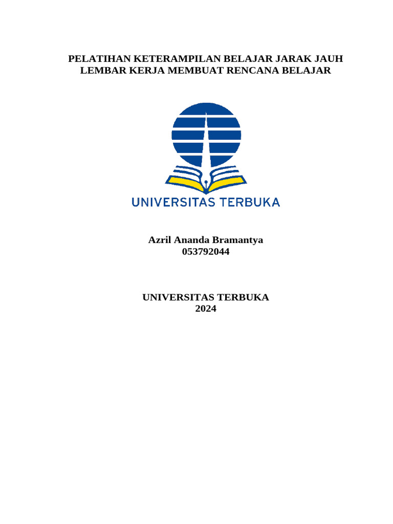 Rencana Belajar Jarak Jauh UT 2024 | PDF