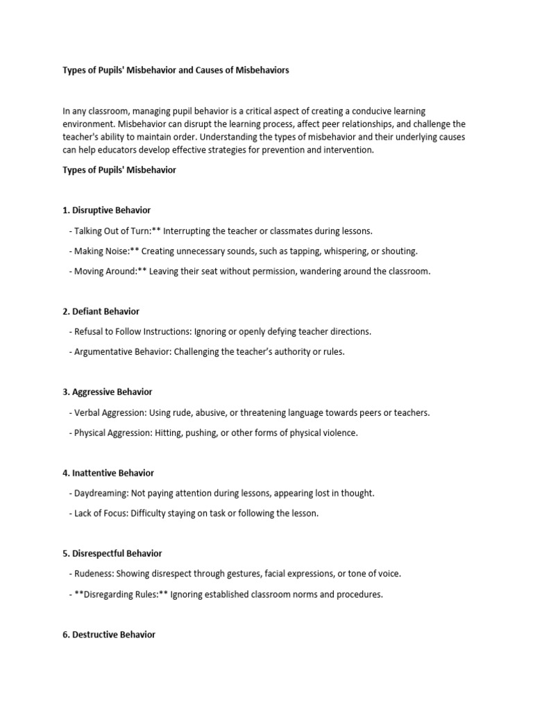 Types of Pupils Misbehaviour | PDF | Classroom Management | Teachers