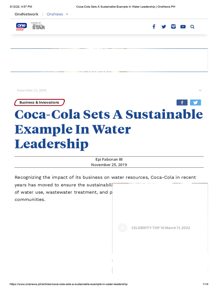 Coca-Cola's Water Sustainability Efforts | PDF | Water | Reclaimed Water
