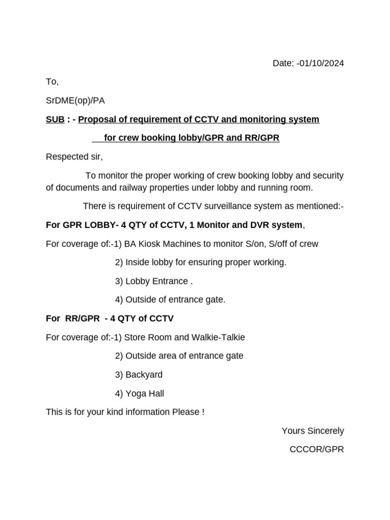 CCTV Requirement Letter.. | PDF
