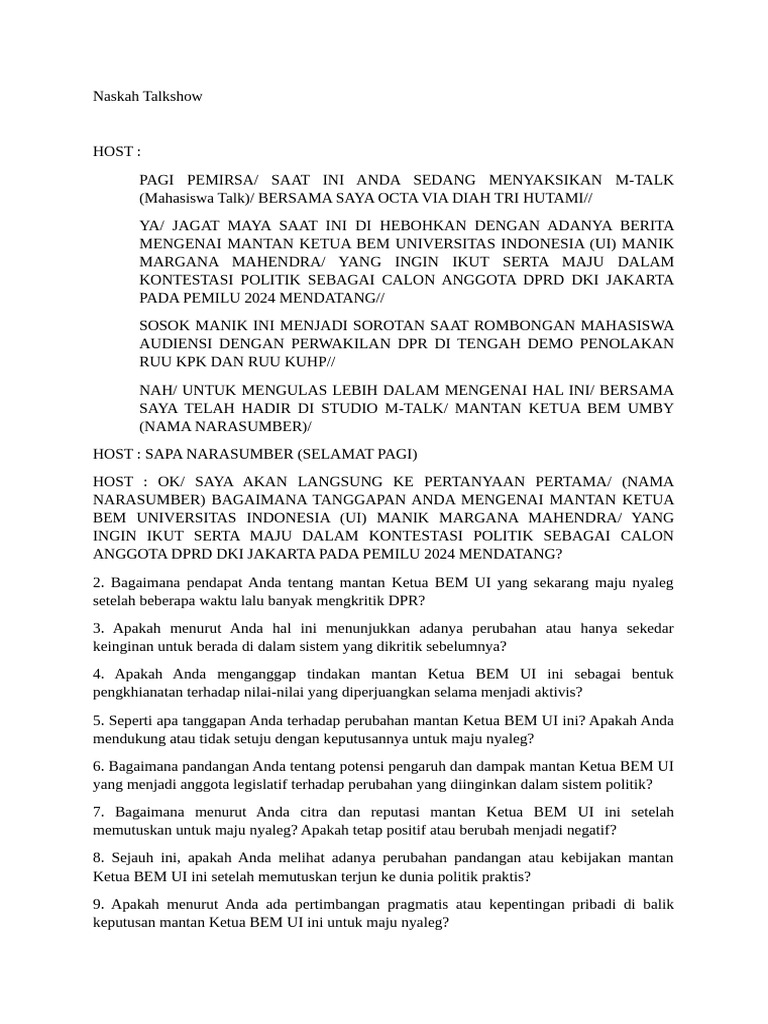 Naskah Talkshow | PDF