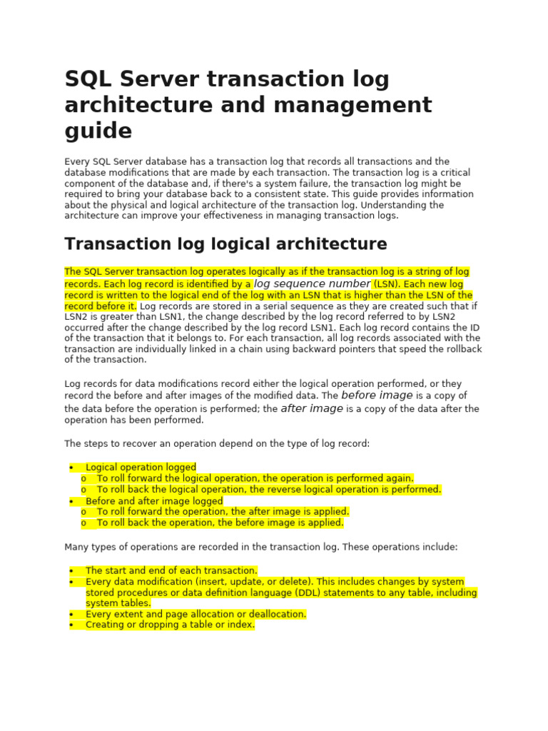 Transaction Log Architecture | PDF | Backup | Database Transaction