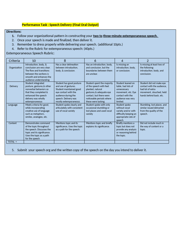 Public Speaking Final Output Instructions | PDF | Speech | Nonverbal ...
