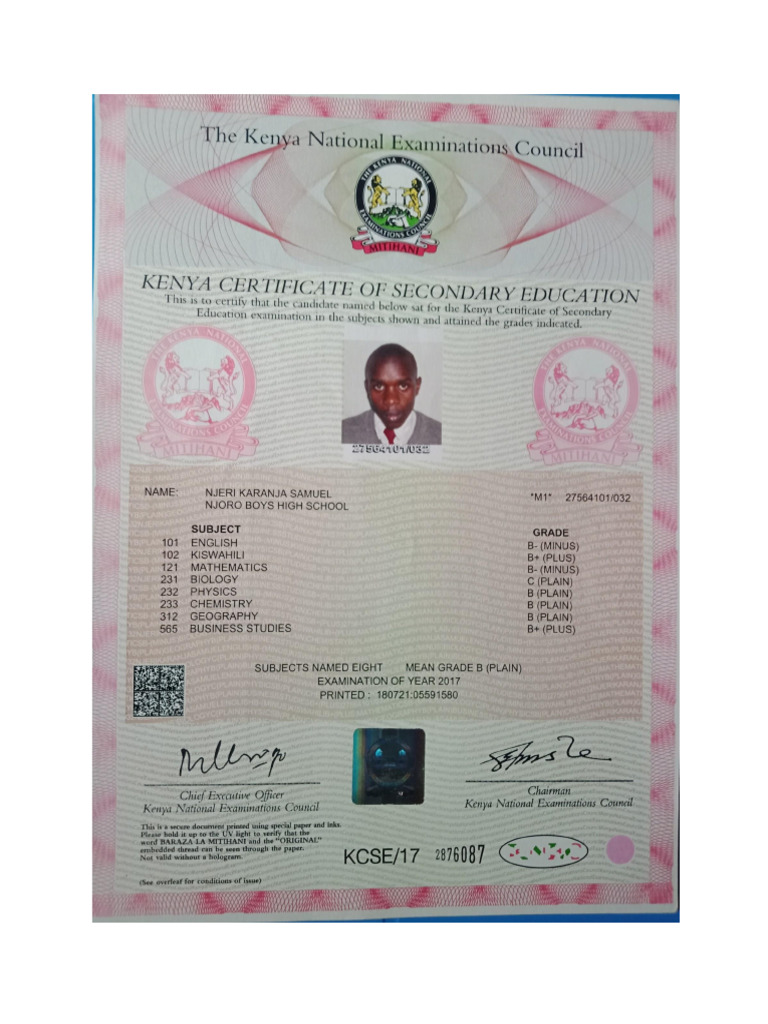 Form Four Certificate | PDF