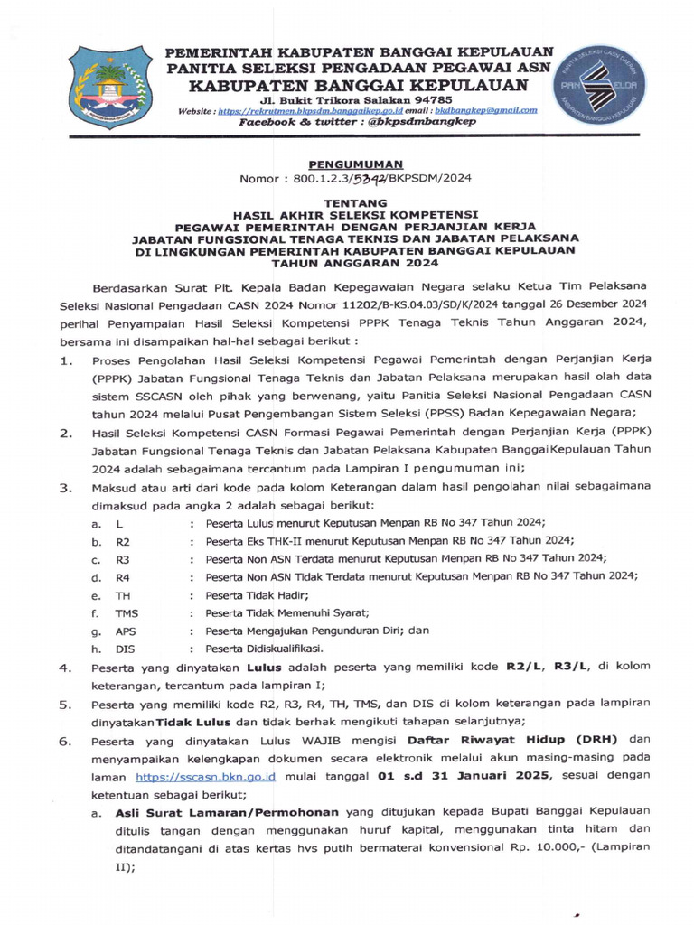 Pengumuman Hasil Seleksi JF Tenaga Teknis | PDF