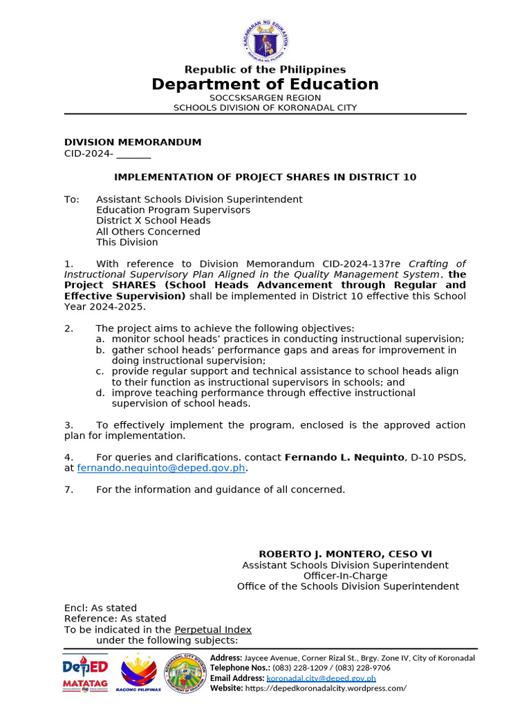 Division-Memorandum D10 Is | PDF
