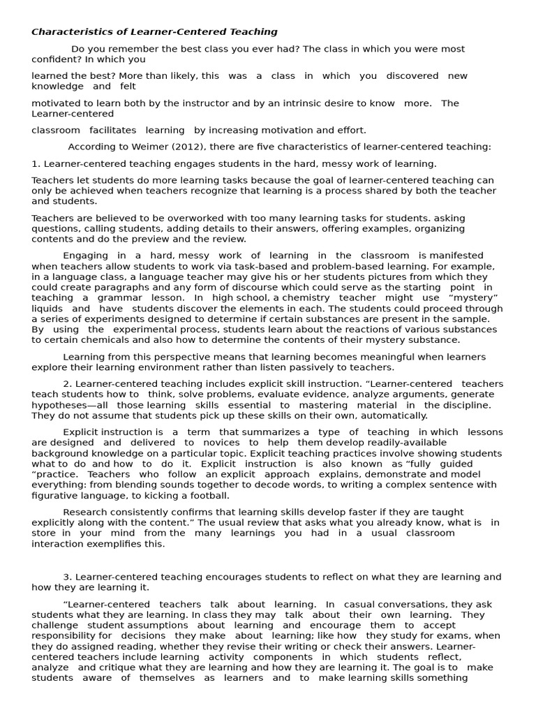 Characteristics of Learner | PDF | Learning | Teachers